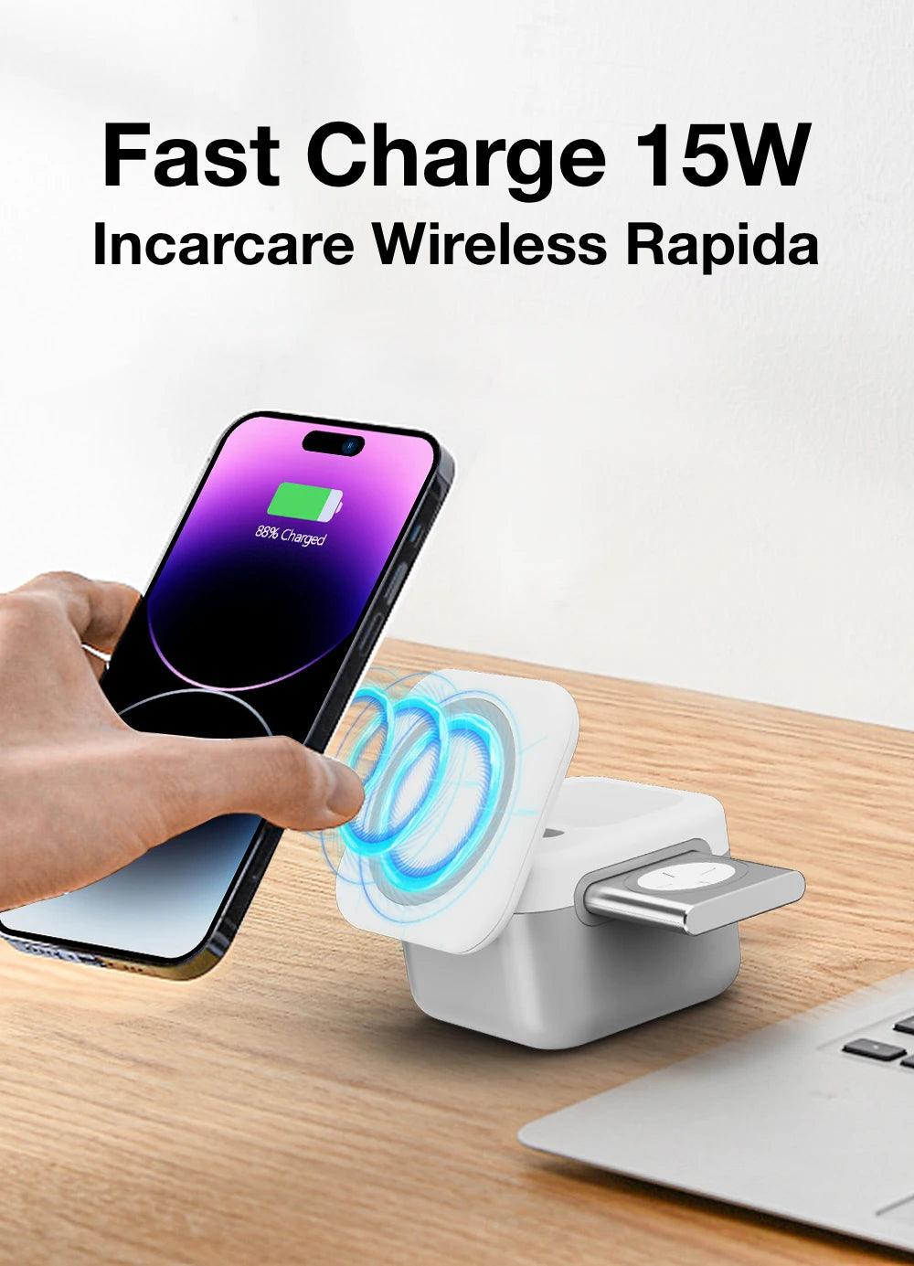 Incarcator Wireless 3 in 1 iFan, Fast Charge 15W, Portabil, Statie de ...